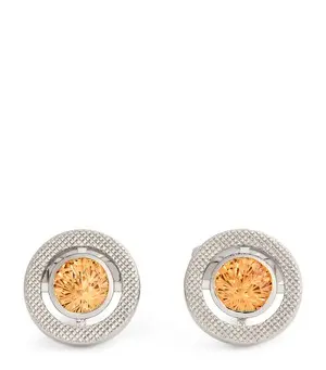 Tateossian Cubic Zirconia And Rhodium-plated Circular Cufflinks - Silver