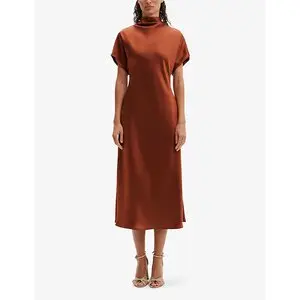 MALINA Alivia Short-sleeve Satin Maxi Dress - Rust