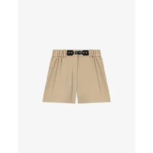 Maje Straight-leg Buckle-embellished Cotton Shorts