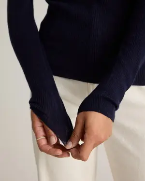 Quince Featherweight Cashmere Ribbed Mockneck Sweater - Deep Navy