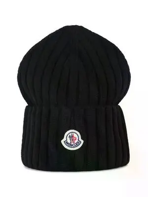 Moncler Logo-patch Ribbed Beanie - Black