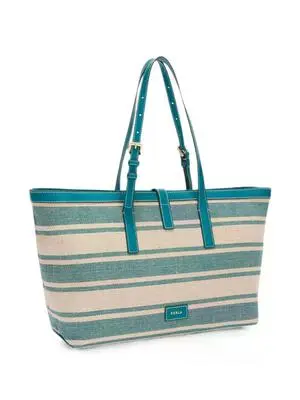 Furla Debby Canvas Striped Tote Bag With Leather Details