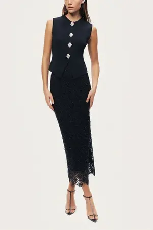 NOCTURNE Embellished Sleeveless Knit Top - Black