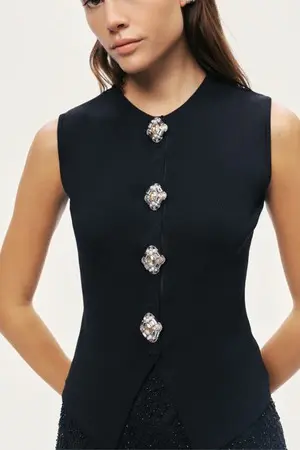 NOCTURNE Embellished Sleeveless Knit Top - Black