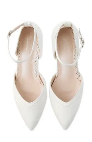 KAILEE P Sally" Satin Block Heel Wedding Shoes With Adjustable Ankle Strap - Ivory