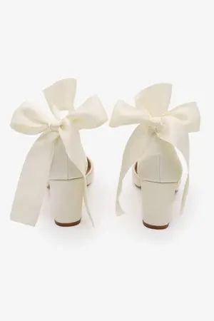 KAILEE P Sally" Satin Block Heel Wedding Shoes With Adjustable Ankle Strap - Ivory