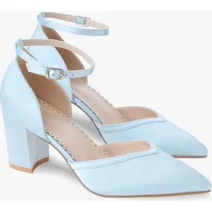 KAILEE P Satin Block Heels With Ankle Strap - Light Blue