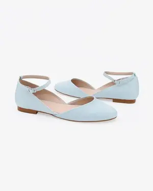 KAILEE P Satin Round Toe Flat With Ankle Strap - Light Blue