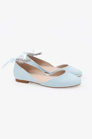KAILEE P Gloria Satin Round Toe Flat - Light Blue