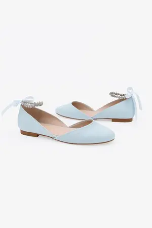 KAILEE P Gloria Satin Round Toe Flat - Light Blue