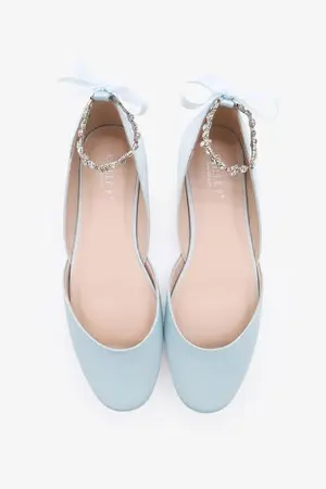 KAILEE P Gloria Satin Round Toe Flat - Light Blue