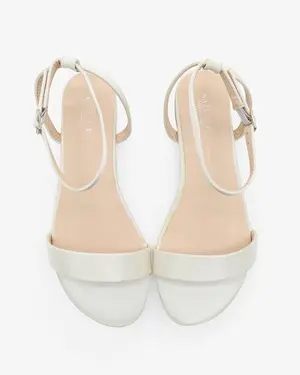 KAILEE P Satin Flat Sandal With Ankle Strap - Ivory