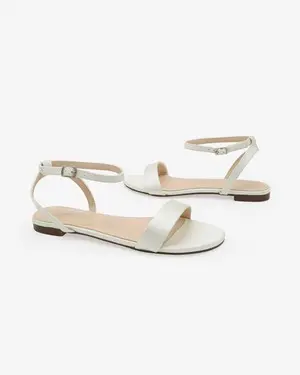 KAILEE P Satin Flat Sandal With Ankle Strap - Ivory