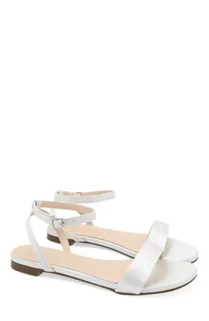 KAILEE P Maddy Satin Flat Sandal With Ankle Strap - White