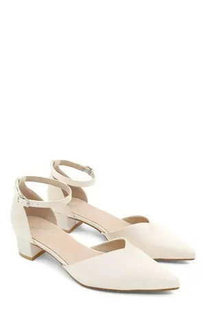 KAILEE P Leila Satin Pointed Toe Low Block Heels - Ivory