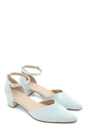 KAILEE P Leila Satin Pointed Toe Low Block Heels - Light Blue