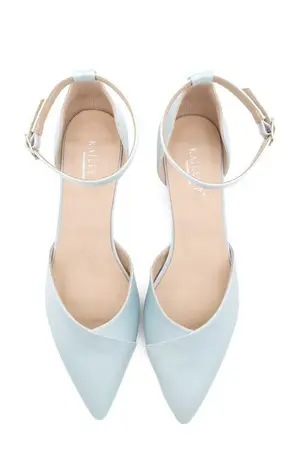 KAILEE P Leila Satin Pointed Toe Low Block Heels - Light Blue