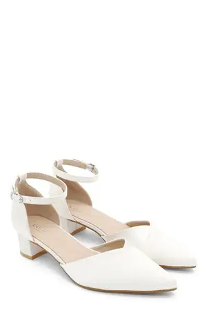KAILEE P Leila Satin Pointed Toe Low Block Heels White