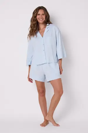 THE CAT'S PAJAMAS Mariposa Long Sleeve Short Set - Mist