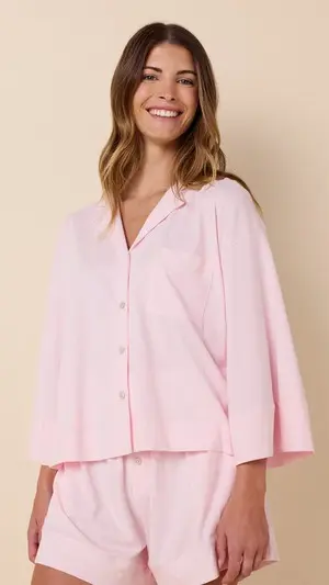 THE CAT'S PAJAMAS Mariposa Long Sleeve Short Set - Pink