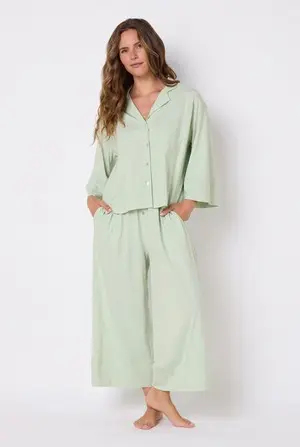 THE CAT'S PAJAMAS The Mariposa Pima Organic Pajama Set Celadon