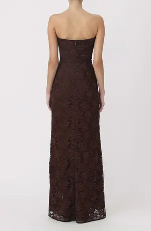 SAU LEE Floral Lace Strapless Gown With Cutout