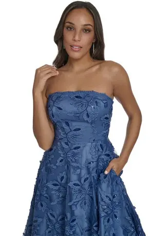 Eliza J Floral Sequin Strapless Midi Dress