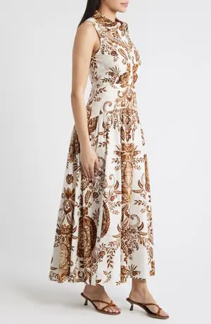 CECE DUPRAZ Printed Sleeveless Maxi Shirtdress - Cream Multi