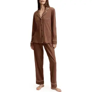 PETITE PLUME Classic Lightweight Pima Cotton Pajamas Brown