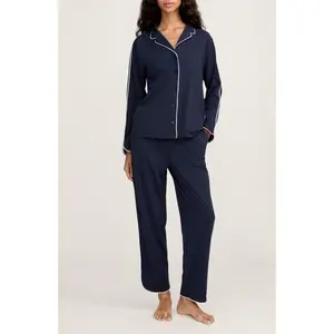 PETITE PLUME Margaux Lightweight Pima Cotton Pajamas - Navy