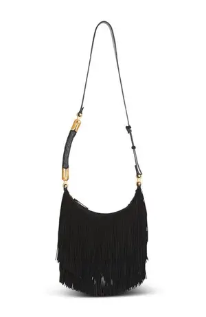 Balmain Ebene Suede Hobo Bag With Fringes - Black