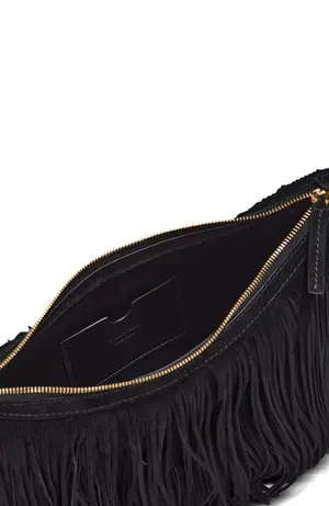 Balmain Ebene Suede Hobo Bag With Fringes - Black