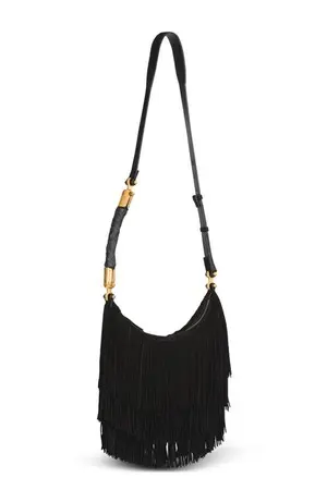 Balmain Ebene Suede Hobo Bag With Fringes - Black