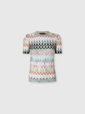 Missoni Crewneck T-shirt In Cotton And Viscose Lamé With Zigzag Lace Motif - Multicoloured