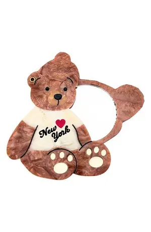 SOLAR ECLIPSE Hand Painted New York Teddy Bear Compact Mirror - Brown