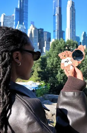 SOLAR ECLIPSE Hand Painted New York Teddy Bear Compact Mirror