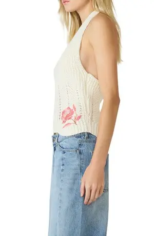 Steve Madden Floral Embroidered Crochet Knit Halter Top