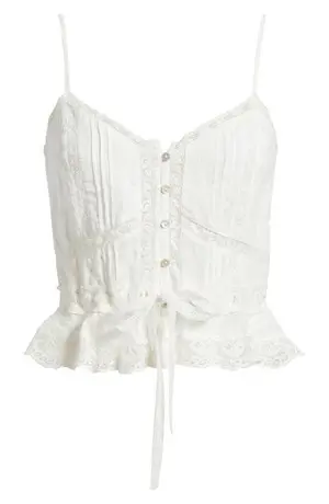 LoveShackFancy Avra Lace Trim Crop Top