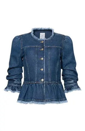 Cinq À Sept Frieda Peplum Denim Jacket - Tide