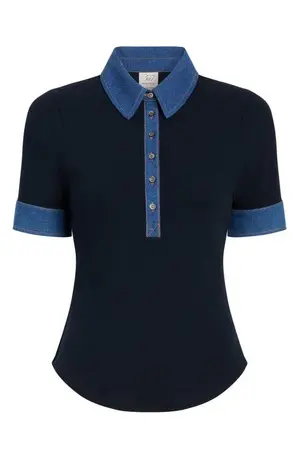 Cinq À Sept Denim Trim Rib Top