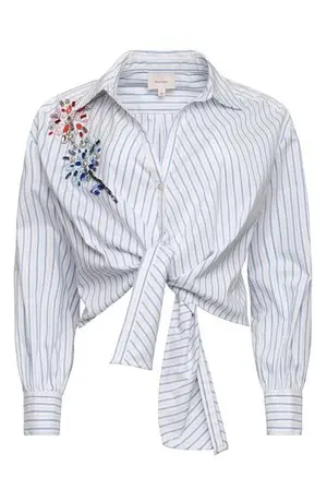 Cinq À Sept Marianna Twilight Spark Appliqué Shirt - White/cornflower