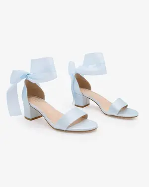 KAILEE P Naomi Satin Block Heel Sandal - Light Blue