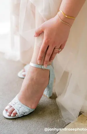 KAILEE P Faith Crochet Lace Block Heel Sandals - Light Blue
