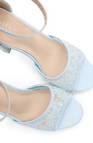 KAILEE P Faith Crochet Lace Block Heel Sandals - Light Blue