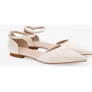 KAILEE P Bella Satin Pointed Toe Flats With Removable Ankle Strap - Ivory