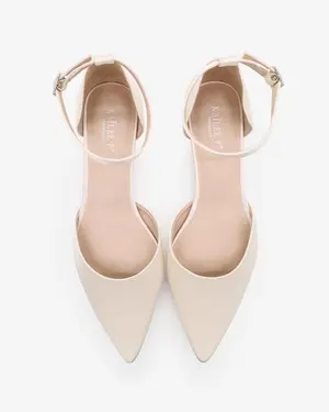 KAILEE P Bella Satin Pointed Toe Flats With Removable Ankle Strap - Ivory