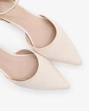 KAILEE P Bella Satin Pointed Toe Flats With Removable Ankle Strap - Ivory