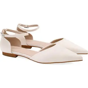 KAILEE P Bella Satin Pointed Toe Flats With Removable Ankle Strap - Ivory