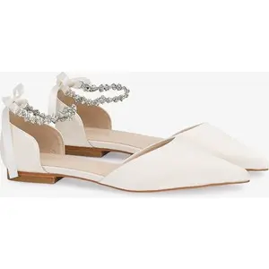 KAILEE P Bella Satin Pointed Toe Flats With Removable Ankle Strap - Ivory