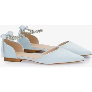 KAILEE P Bella Satin Pointed Toe Flats With Removable Ankle Strap - Light Blue